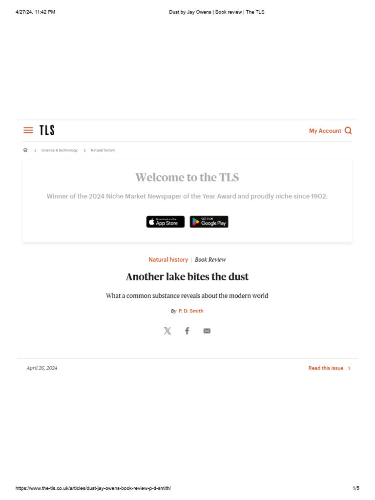 Dust by Jay Owens - Book Review - The TLS | PDF | Desert | Lake