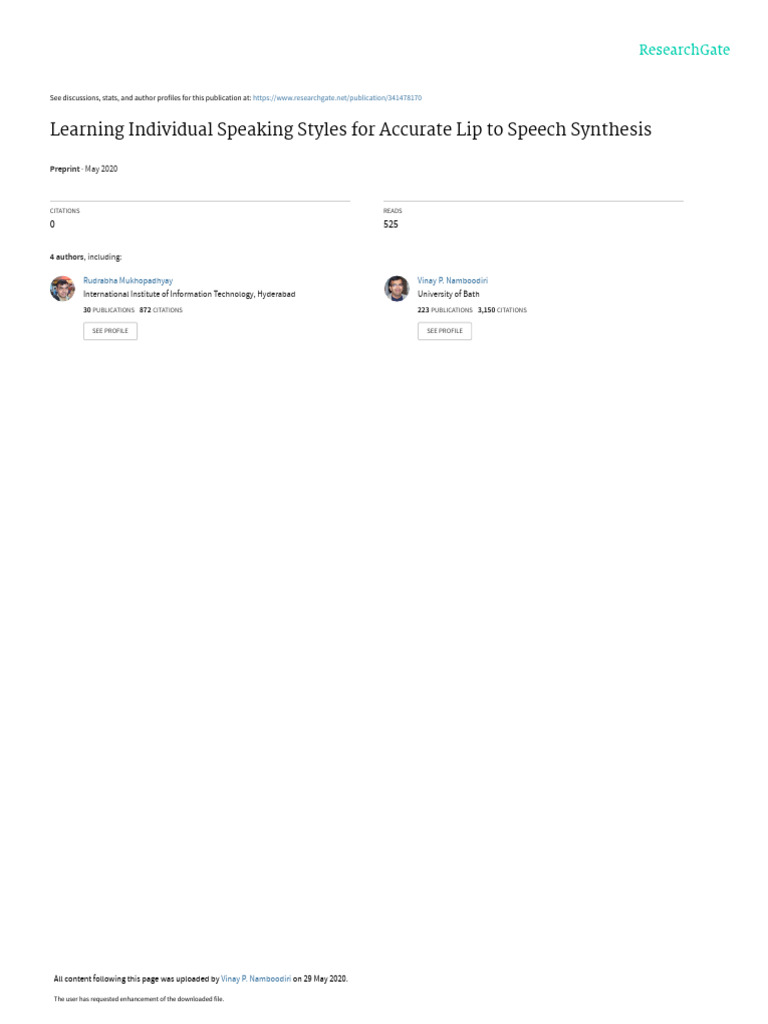 Learning Individual Speaking Styles For Accurate L | PDF | Speech ...