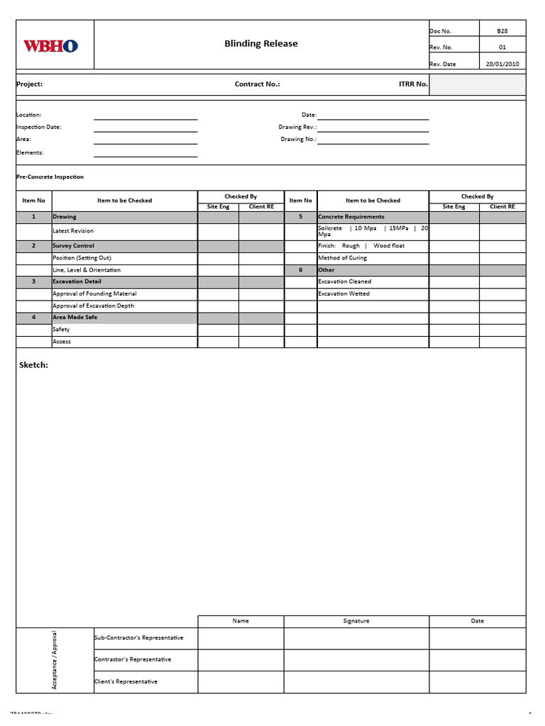 Blinding Concrete Inspection Checklist | PDF