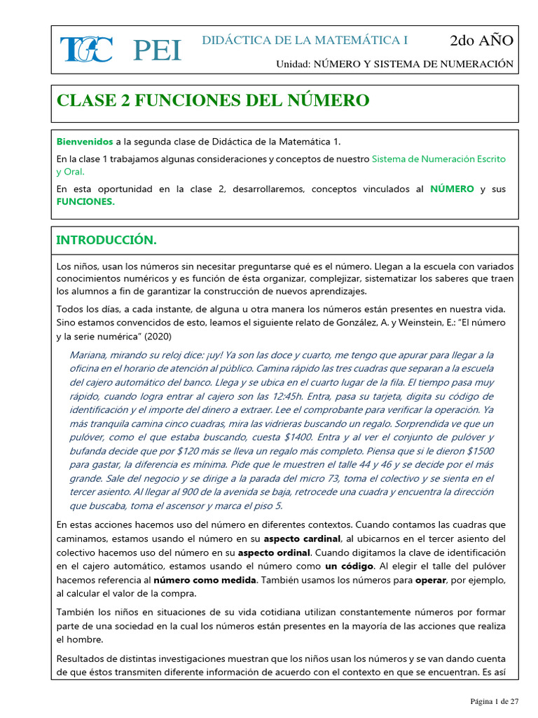2.1 Pei DM1 U1 Clase 2 Funciones Del Número 2024 | PDF | Números | Conjunto (Matemáticas)