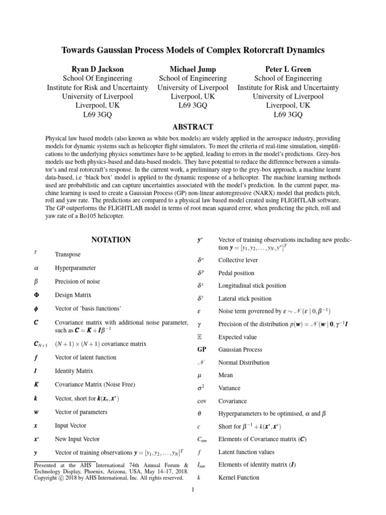 Towards Gaussian Process Models of Complex Rotorcraft Dynamics - Final | PDF | Simulation ...