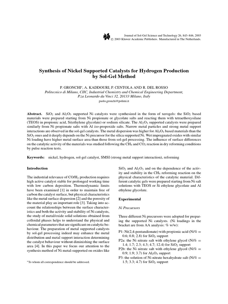 Sol Gel-Support Catalyst | PDF | Catalysis | Silicon Dioxide