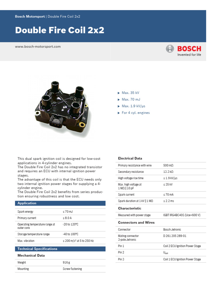 Bosch Double Fire Coil 2x2 Overview | PDF | Ignition System | Engine ...