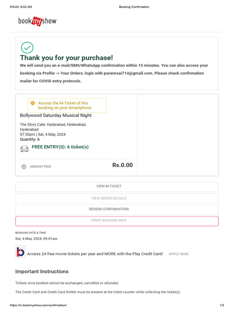 Tickets Booking Confirmation | PDF