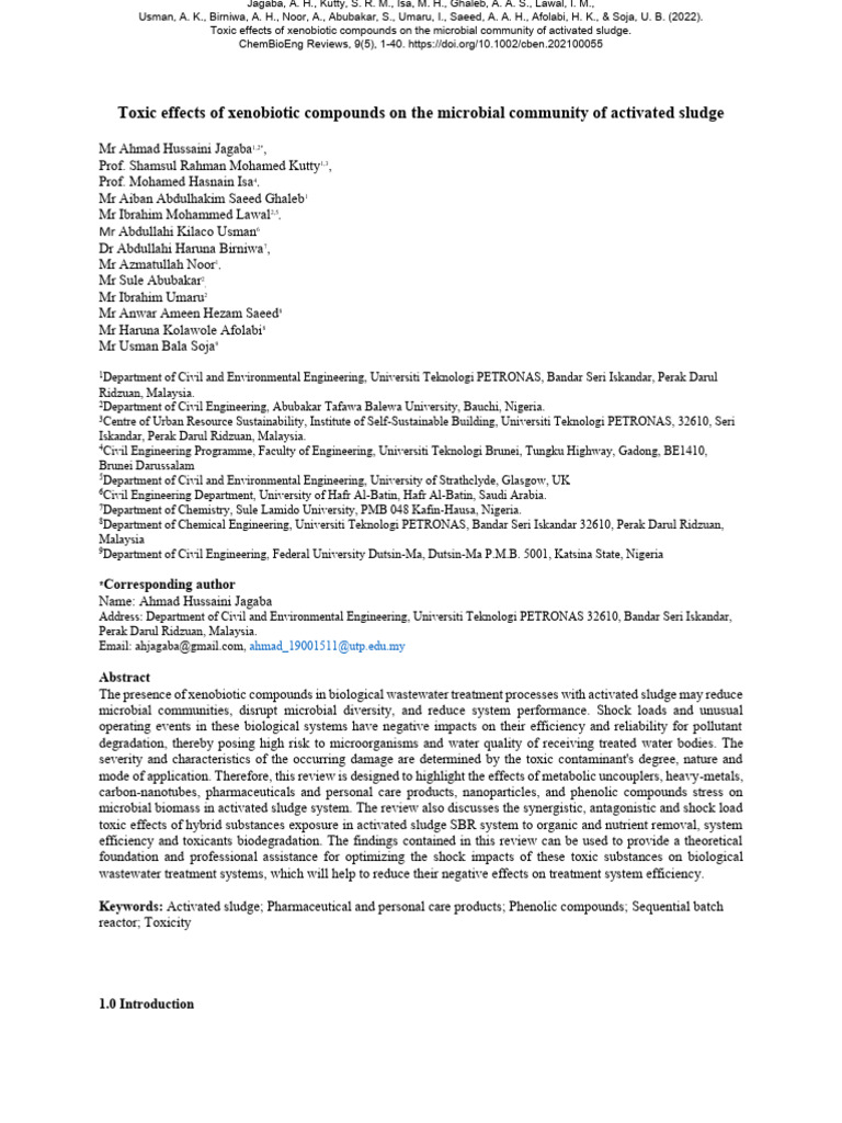 Jagaba Etal CBE 2022 Toxic Effects of Xenobiotic Compounds On The ...