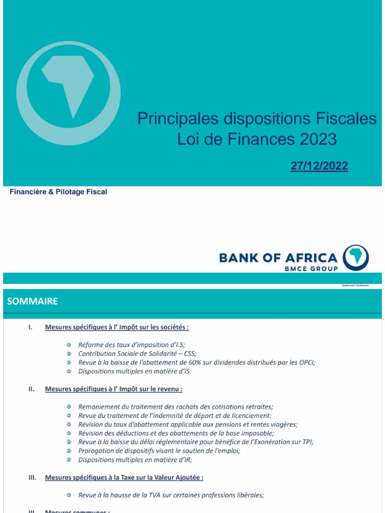 Principales Dispositions Fiscales Plf 2023 Pdf