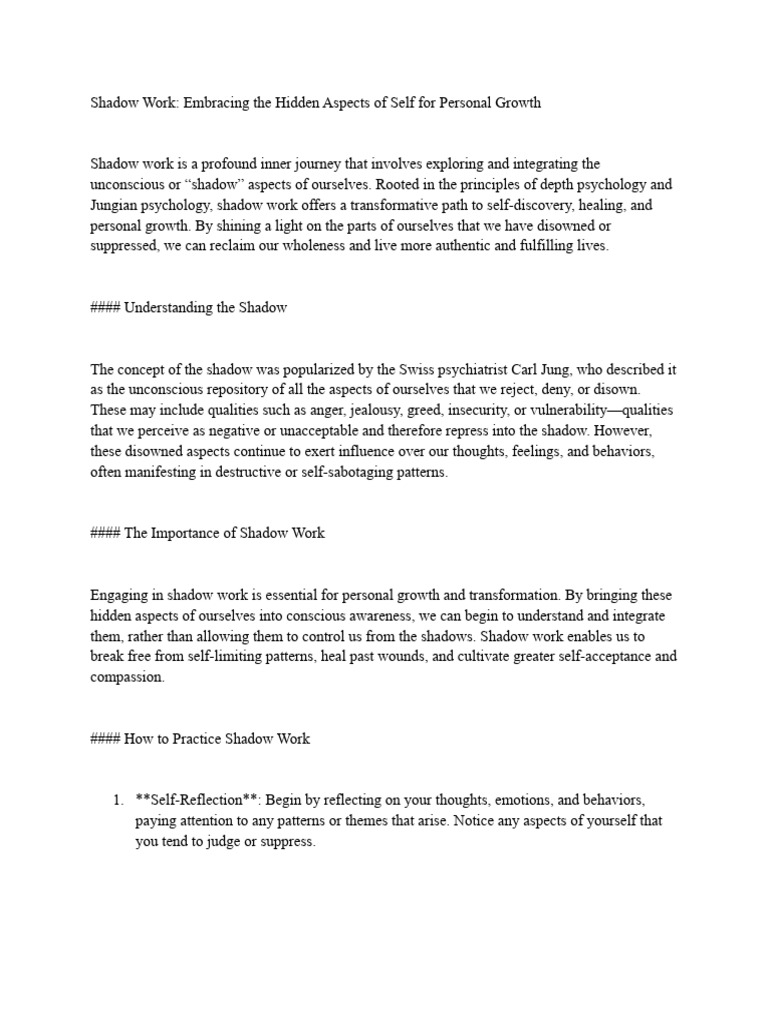 Shadow Work Embracing the Hidden Aspects of Self for Personal Growth ...