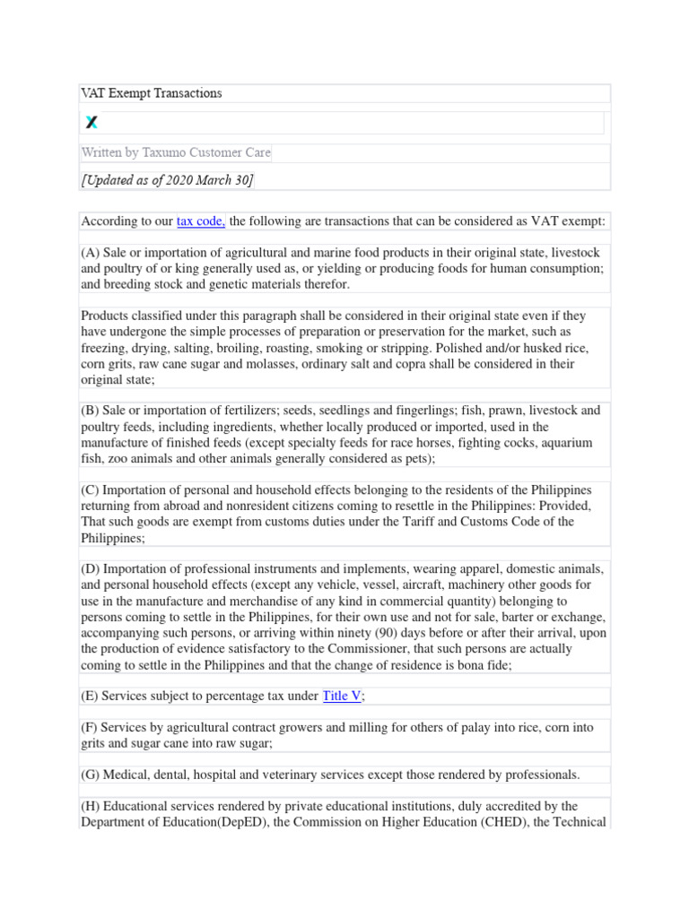 Vat Exempt Transaction | PDF | Value Added Tax | Tariff