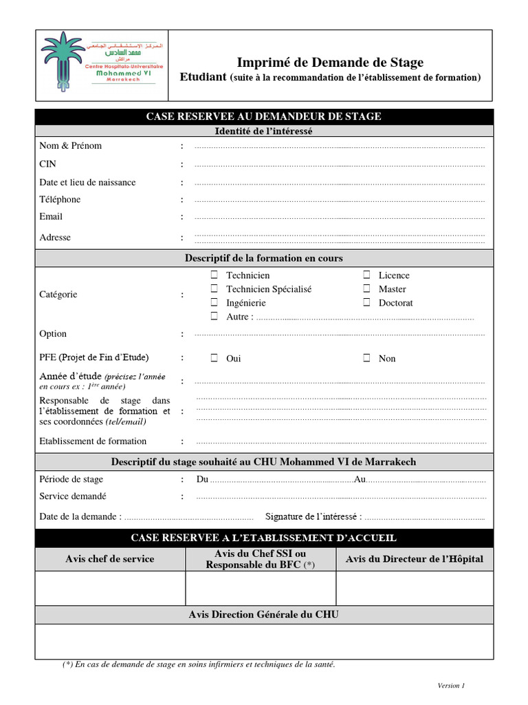 Imprime Demande Stage Etudiant Recommandation | PDF | Soins de santé