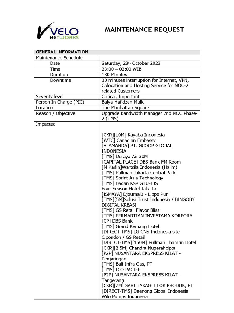 Maintenance Request - Upgrade Bandwidth Manager NOC-2 Phase 2 | PDF ...