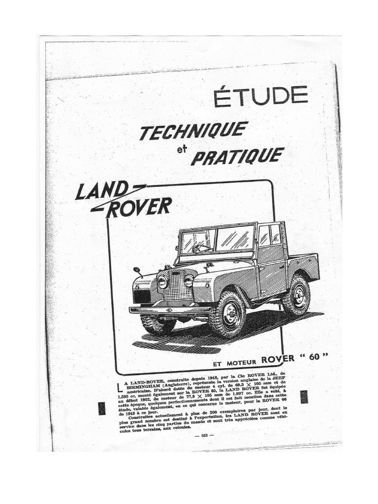 Revue Technique Land Rover Series I & Moteur 60 | PDF