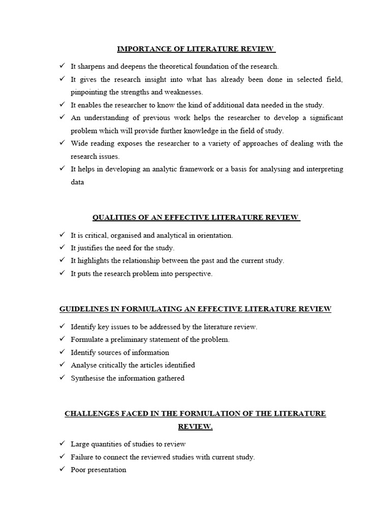 Importance of Literature Review | PDF | Statistics | Qualitative Research