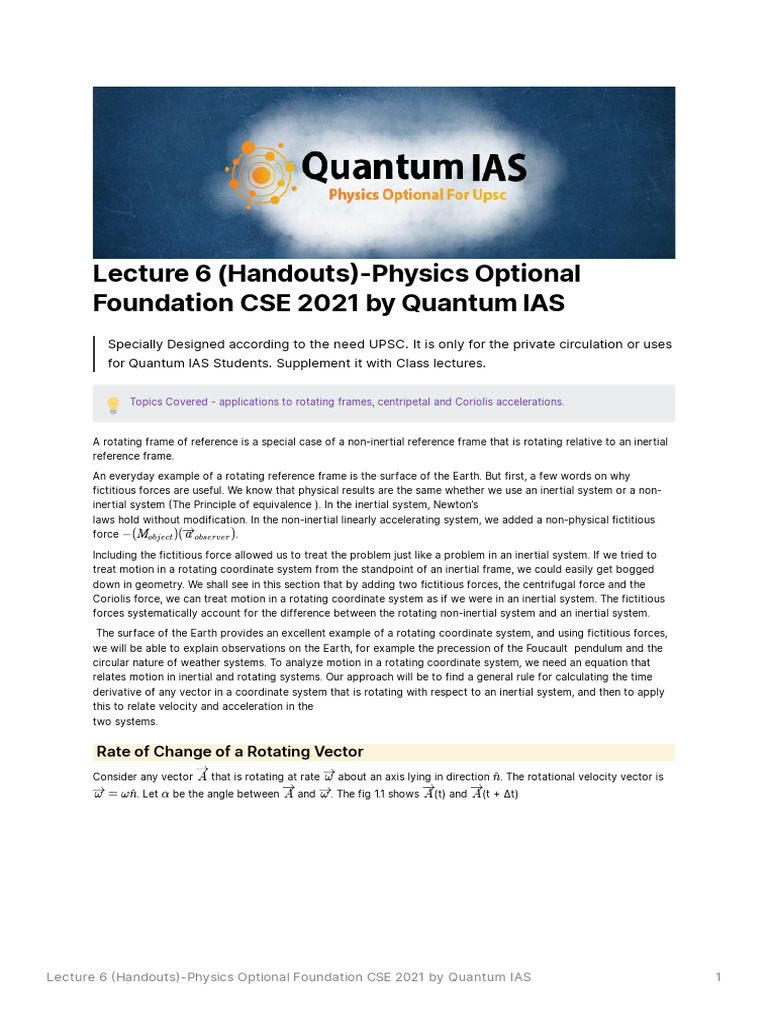 Lecture 6 Handouts Physics Optional Foundation Cse 2021 By Quantum