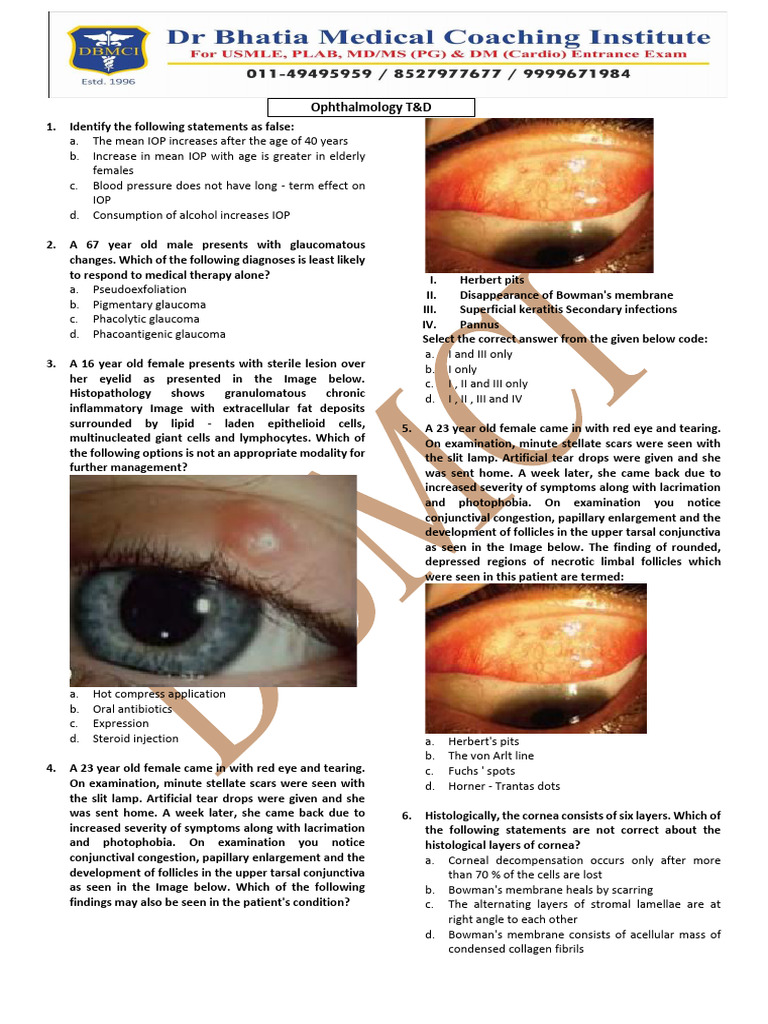Ophthalmology T&D DBMCI Formatting | PDF | Visual Acuity | Glaucoma