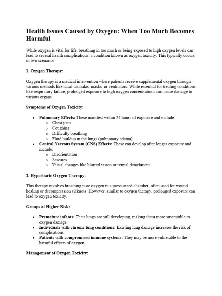 Oxygen Toxicity: Health Risks Explained | PDF | Medical Specialties ...