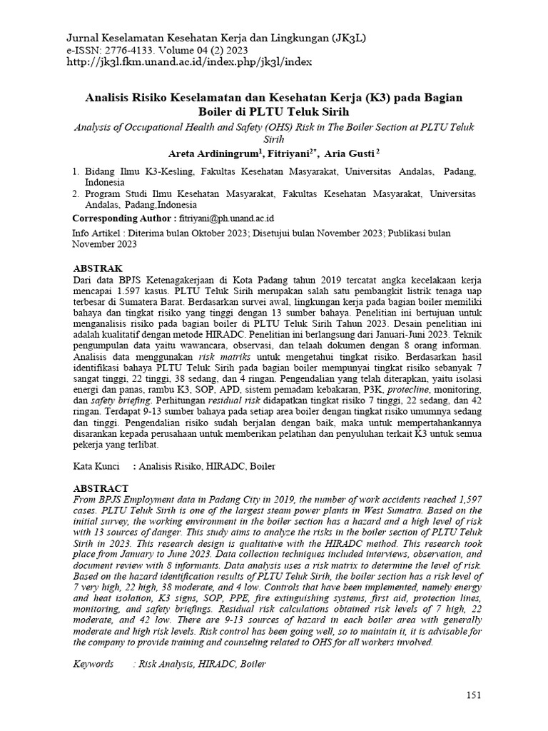 Analisis Risiko Keselamatan Dan Kesehatan Kerja K3 | PDF | Teknologi ...