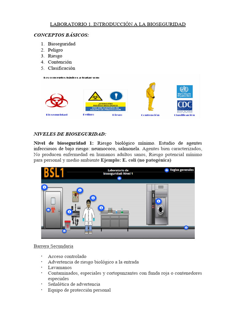 Laboratorio 1. Introducción a la bioseguridad | PDF | Laboratorios | Ciencias de la Salud