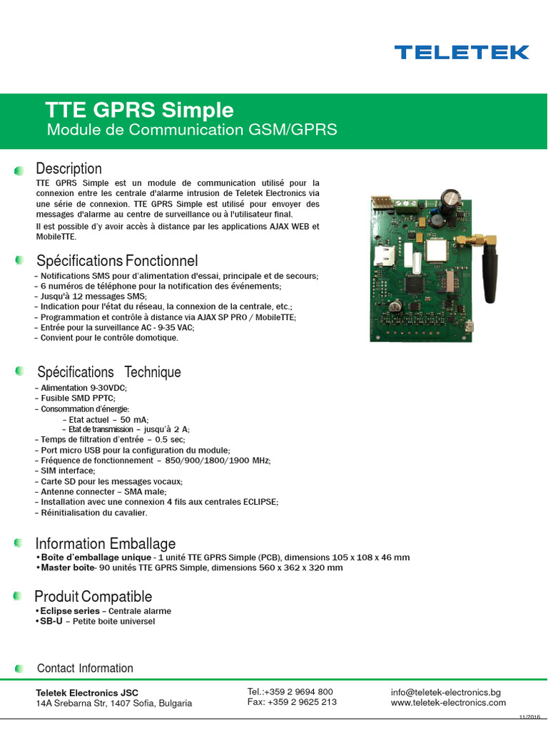 Module TTE GPRS Simple pour Alarme | PDF