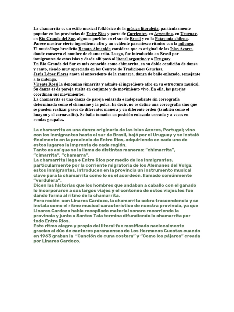 Chamarrita: Folklore del Litoral Argentino | PDF | Musica ...