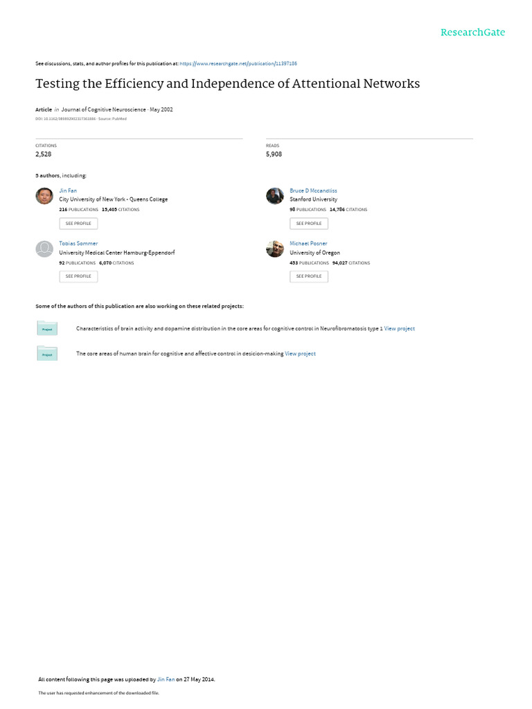 Fan Et Al 2002 Testing The Efficiency and Independence of Attentional ...