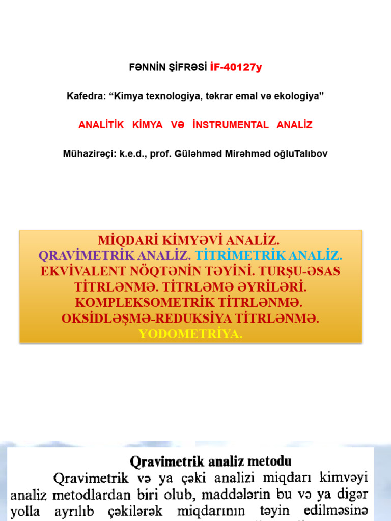 Fənnin Şifrəsi Kafedra: "Kimya Texnologiya, Təkrar Emal VƏ Ekologiya" | PDF