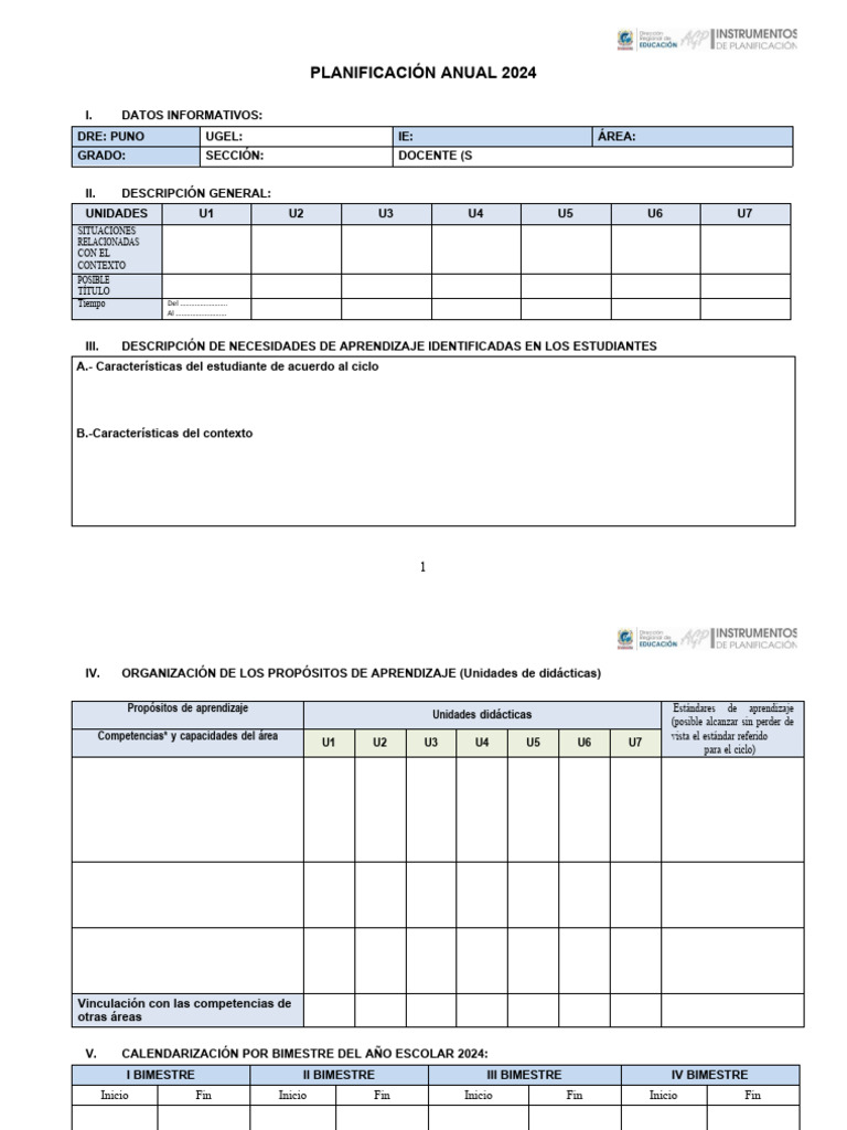 Esquema de Planificación Anual 2024 | PDF | Evaluación | Aprendizaje
