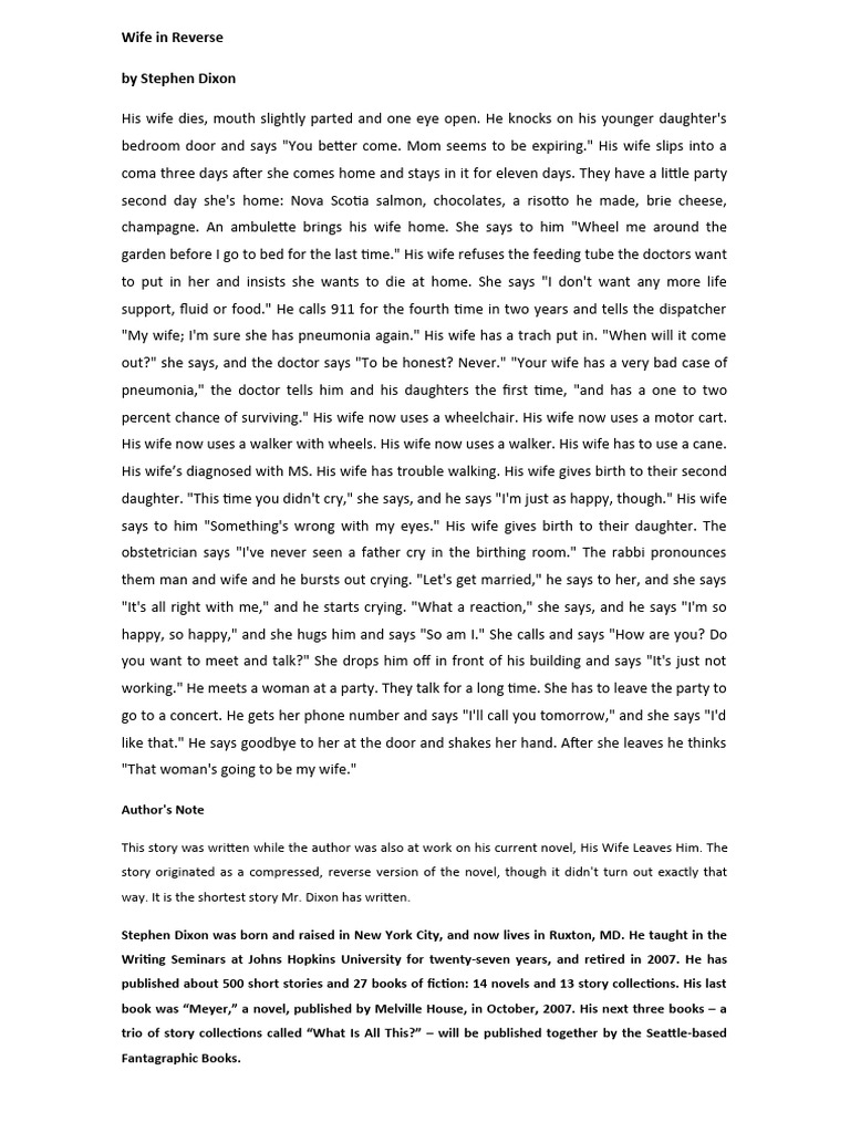 Stephen Dixon's Wife in Reverse | PDF