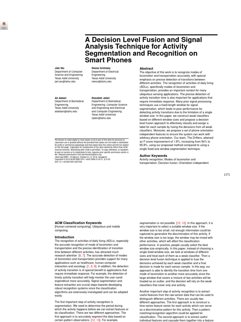 A Decision Level Fusion And Signal Analysis Technique For Activity