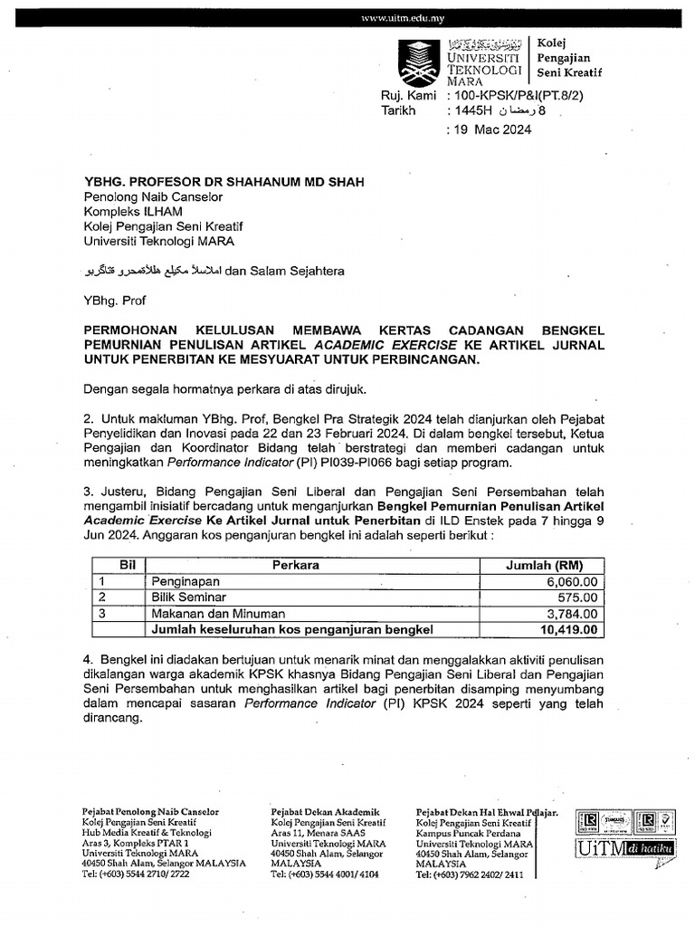 Surat KPD PNC Bengkel Penerbitan ILD Enstek 7-9 Jun 2024 | PDF
