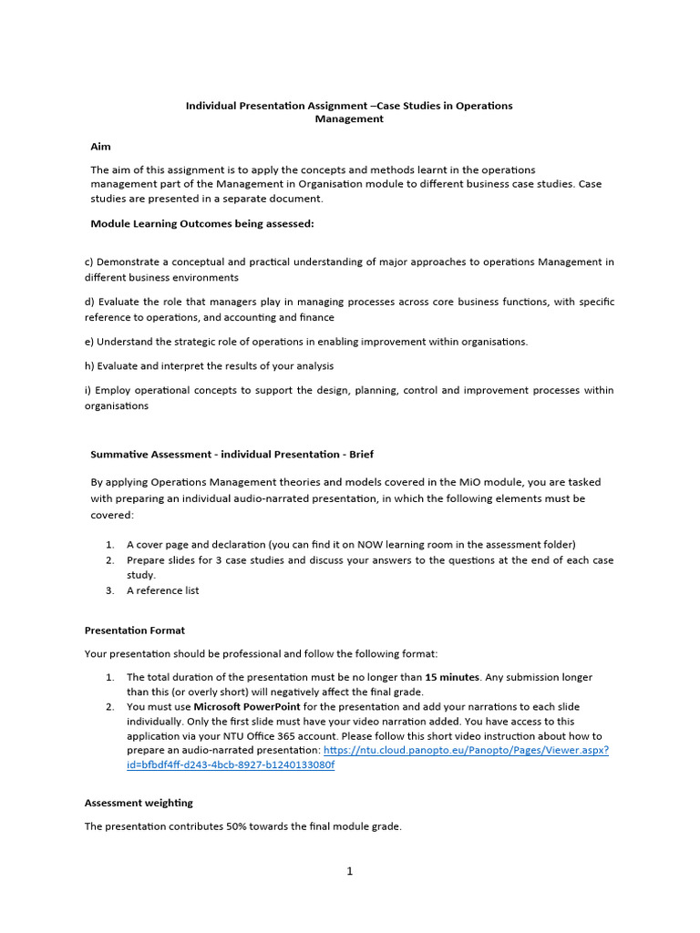 Individual Presentation Brief - BUSI48951 | PDF | Learning | Cognition