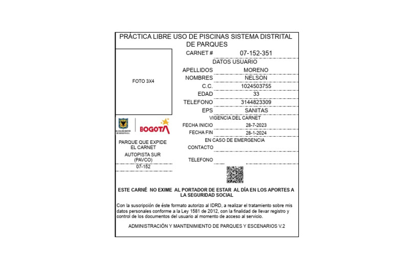 Formulario Practica Libre Piscinas - Autopista Sur (PAVCO) - CARNET | PDF