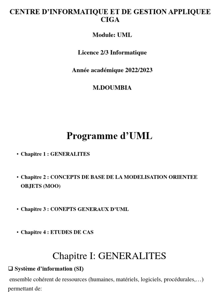 Chapitre1-Introduction Au UML | PDF | Langage de Modélisation Unifié | Programmation orientée objet