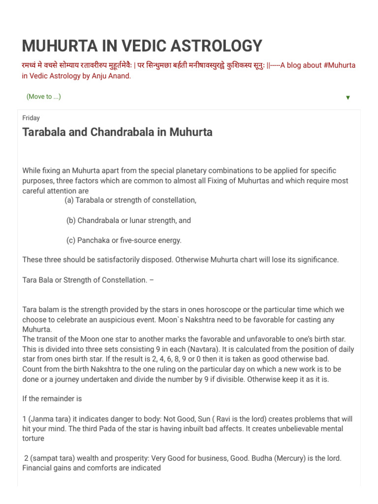 Tarabala and Chandrabala in Muhurta | PDF | Hindu Astrology | Horoscope