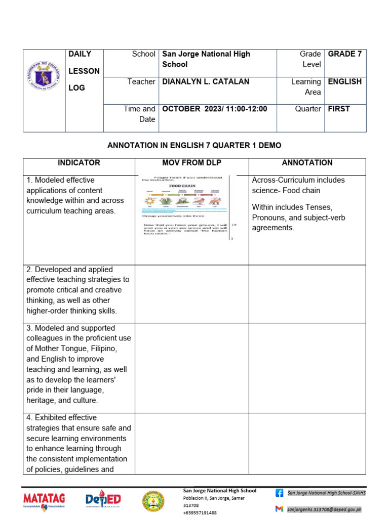 COT Annotation Q1 | Download Free PDF | Educational Assessment | Teachers