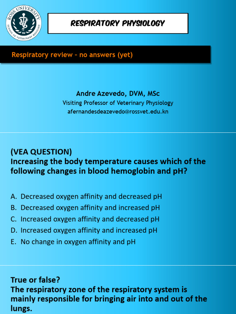 Respiratory Physiology Quiz Questions | PDF | Respiratory System | Lung