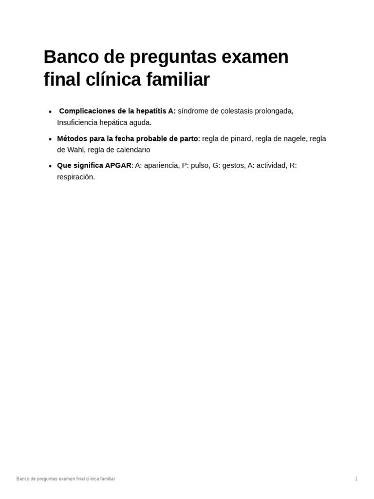 Banco de Preguntas Examen Final Clínica Familiar | PDF | Neumonía | Vitamina a