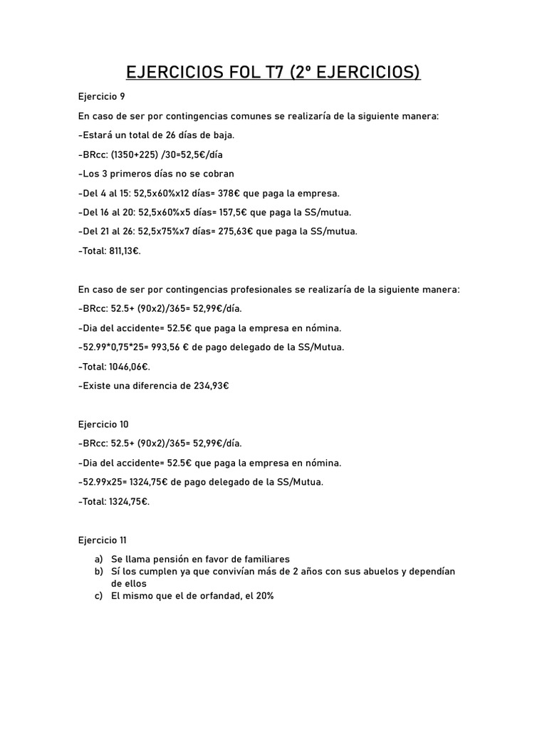 Ejercicios Fol T7 | PDF | Pensión | Jubilación