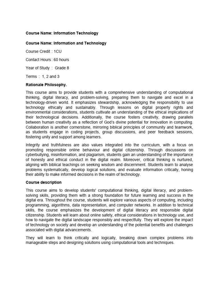 Course Description G8 | PDF | Computer File | Computer Data Storage