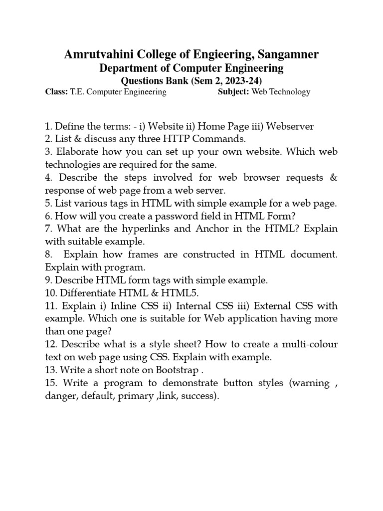 Question Bank INSEM 2023-2024 | PDF | World Wide Web | Internet & Web