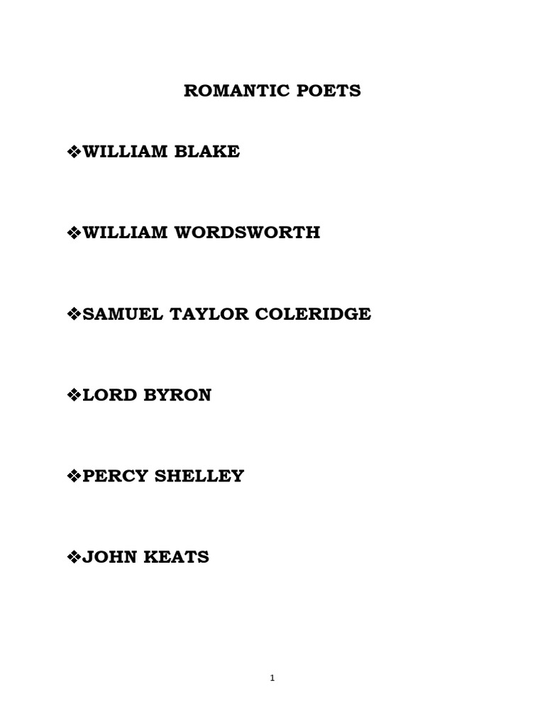 Overview of Romantic Poets and Their Works | PDF | Ruth (Biblical Figure)