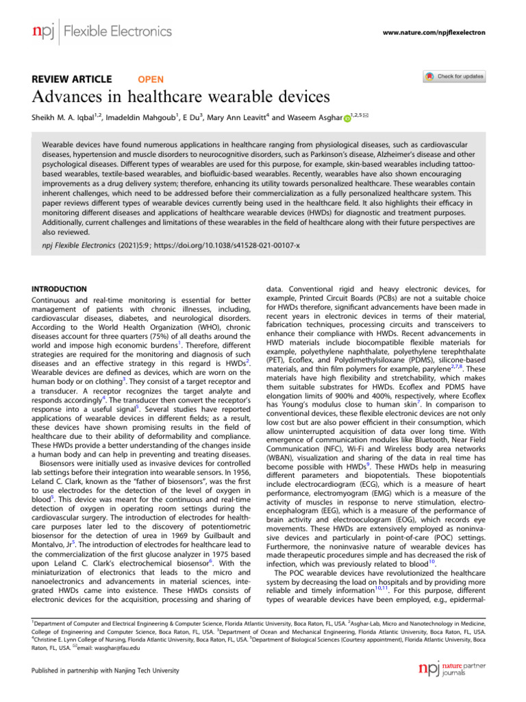 Advances in Healthcare Wearable Devices | PDF | Wearable Technology | Electroencephalography