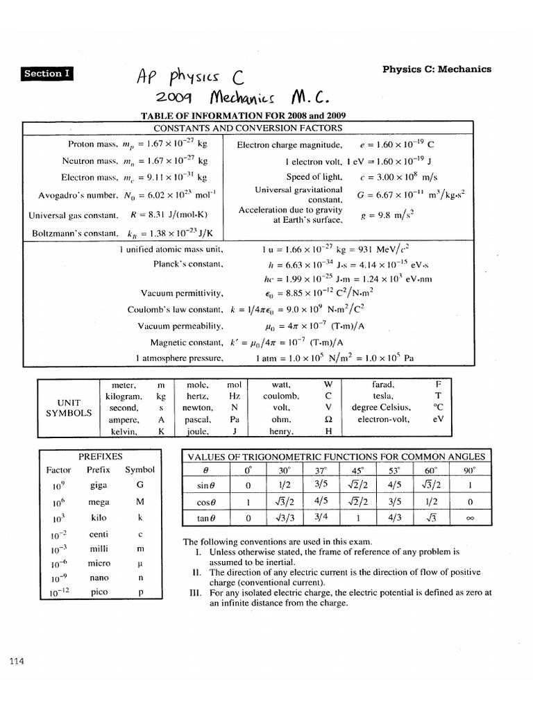 2009 AP C Mechanics | PDF | Electronvolt | Force