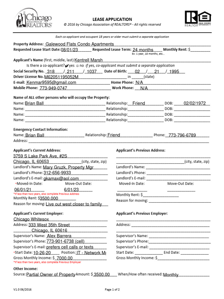 CAR Application - Marsh, K | PDF | Lease