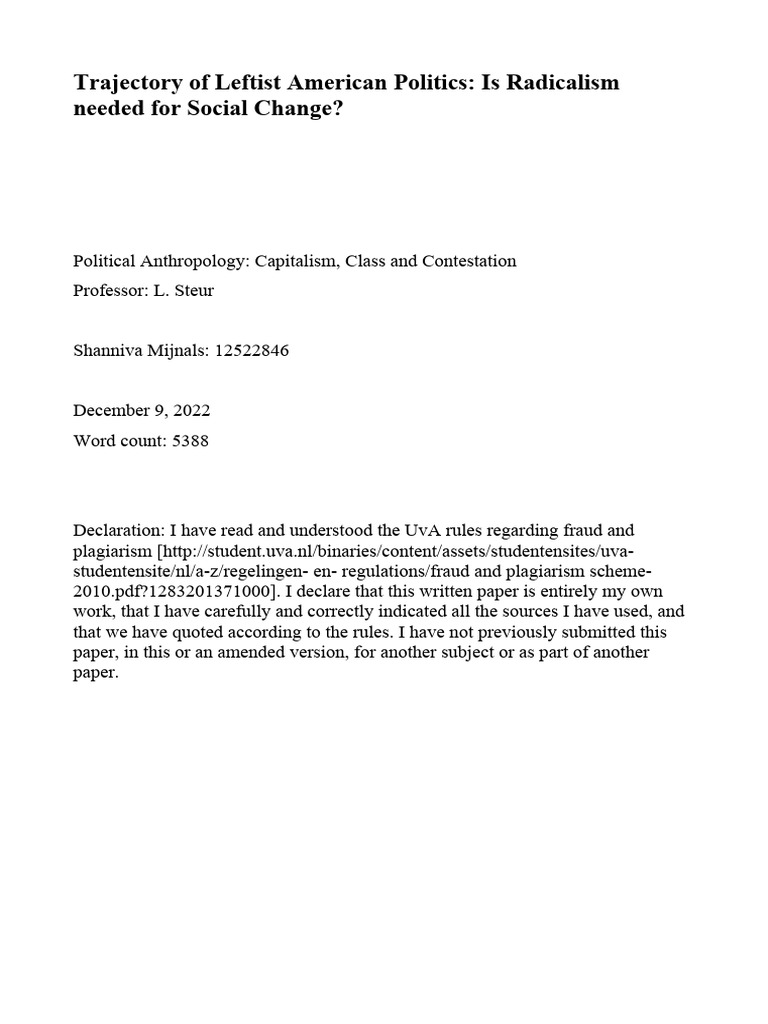 Trajectory of Leftist American Politics: Is Radicalism Needed For ...