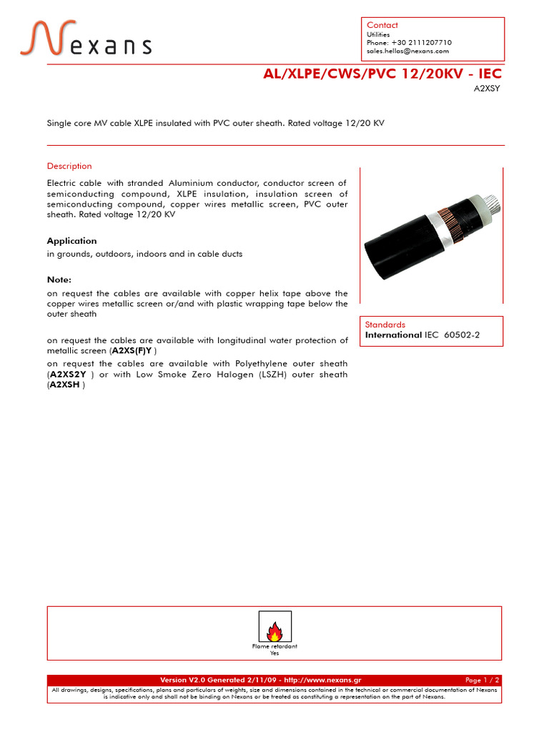 Al Xlpe CWS PVC 12 20KV Iec | PDF | Insulator (Electricity) | Wire