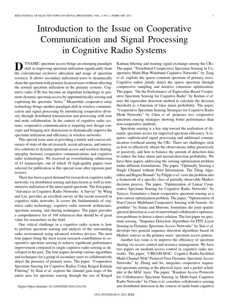 Introduction To The Issue On Cooperative Communication And Signal