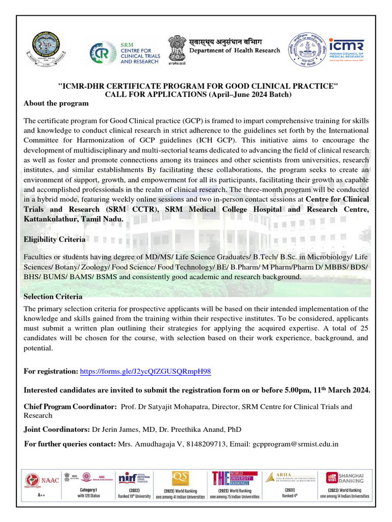 ICMR-DHR GCP Certificate Program 2024 | PDF | Business