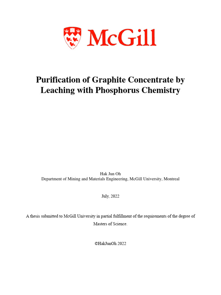 Purification of Graphite Concentrate by Leaching With Phosphorus ...
