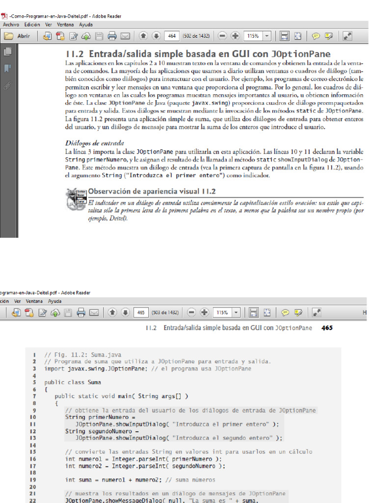 entrada y salida de datos con JoptionPane | PDF
