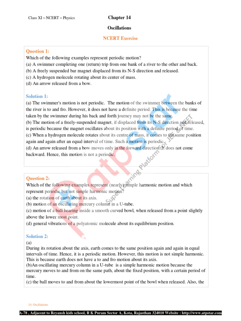 Chapter 14 Oscillations-20190812214013138954 | PDF | Oscillation | Pendulum